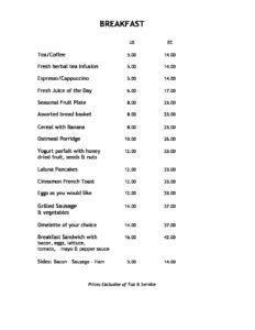 Laluna Grenada Breakfast menu - Laluna Boutique Hotel & Villas